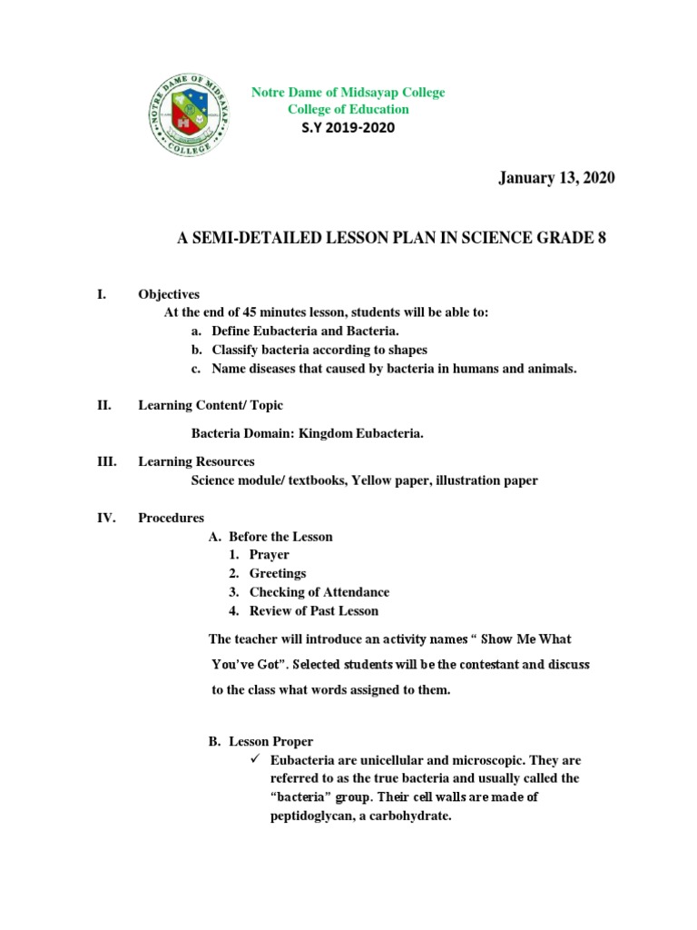 Lesson Plan On Eubacteria | PDF | Bacteria | Microbiology