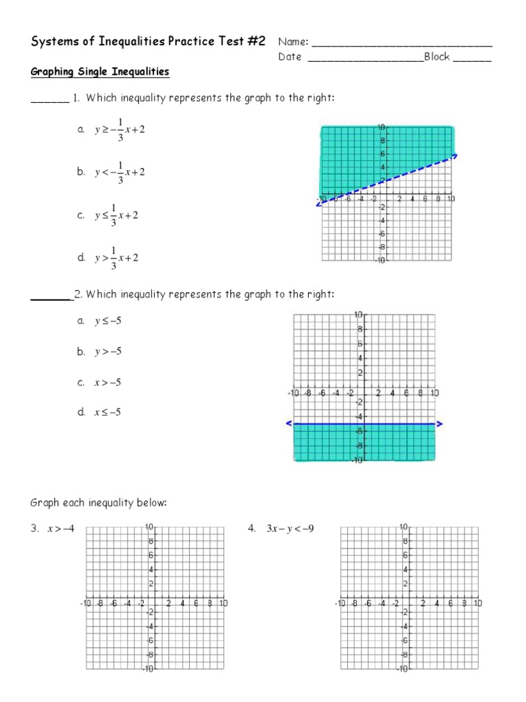 Systems of Inequalities Practice Test Solutions | PDF | System Of ...