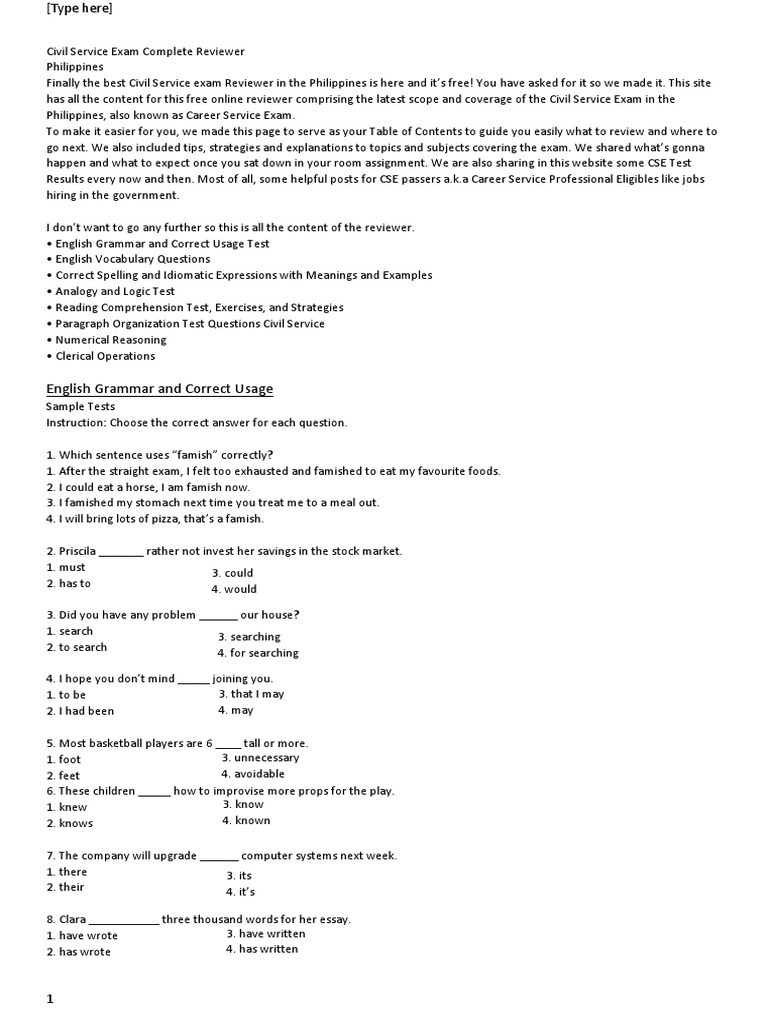 Civil Service Exam Complete Reviewer | PDF | Fraction (Mathematics ...
