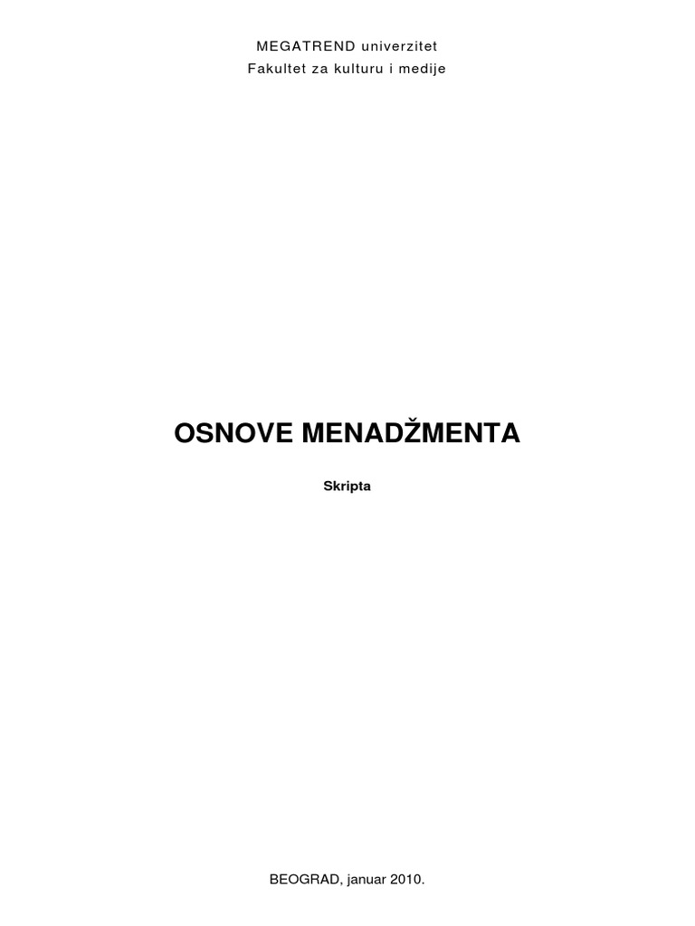 Osnove Menadžmenta - Skripta PDF | PDF