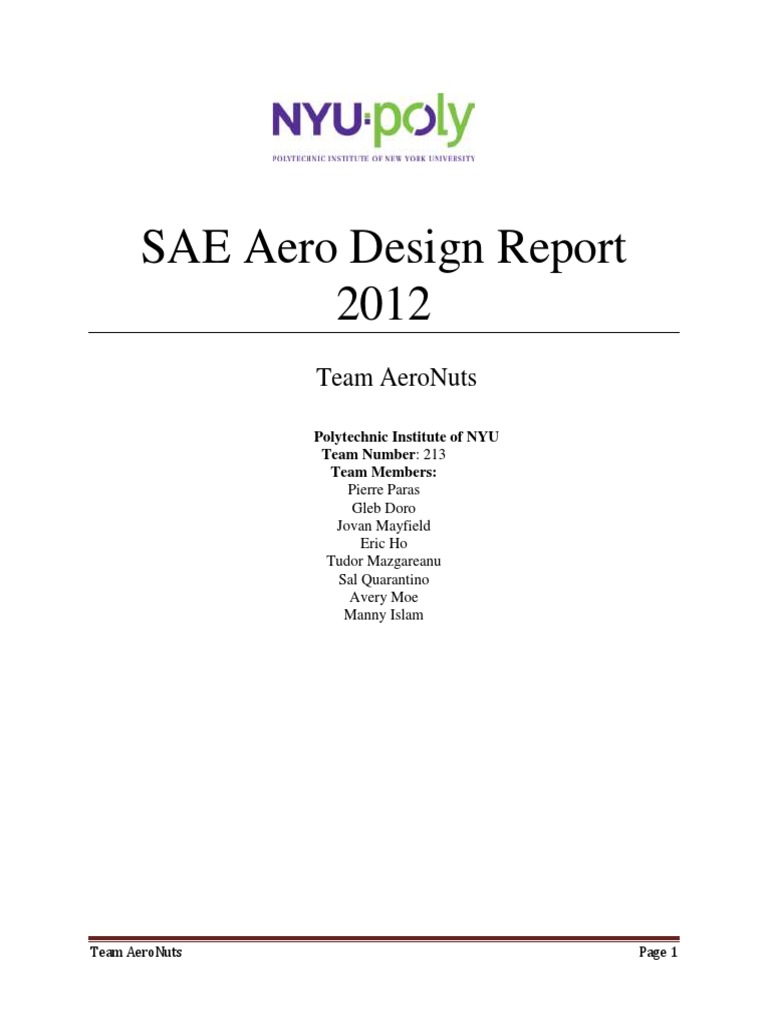 Sae Aero Design West Report, Polytechnic Institute of NYU, 213 PDF ...