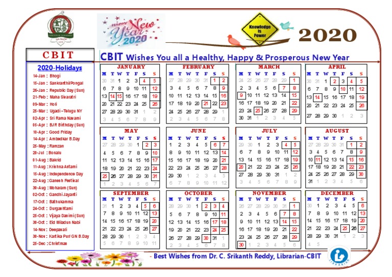 2020 Srikanth CBIT CALENDER | PDF | Holidays | Festival