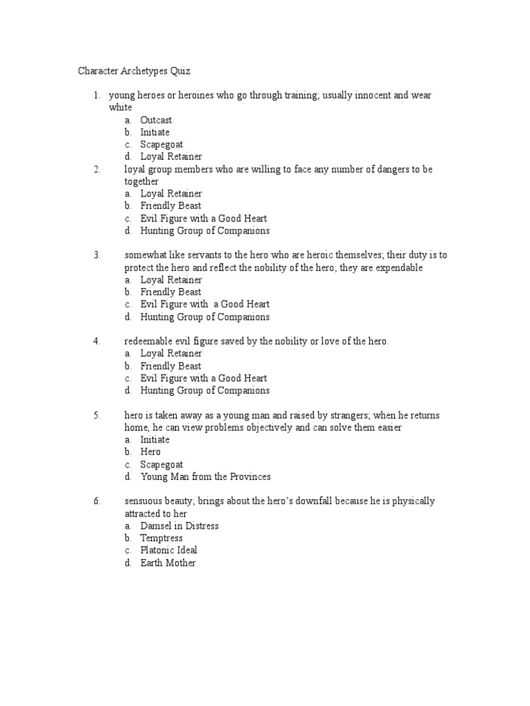Character Archetypes Quiz | PDF