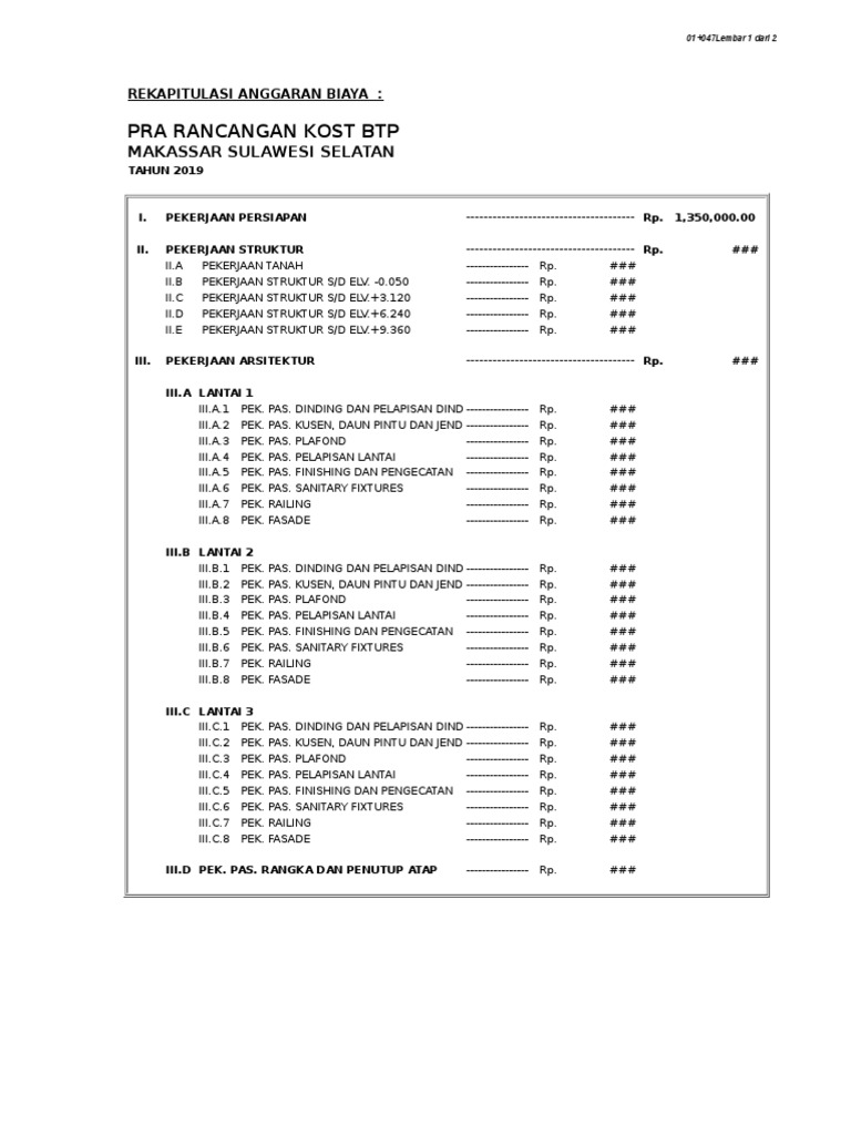 Contoh Rab Kosan 3 Lantai | PDF