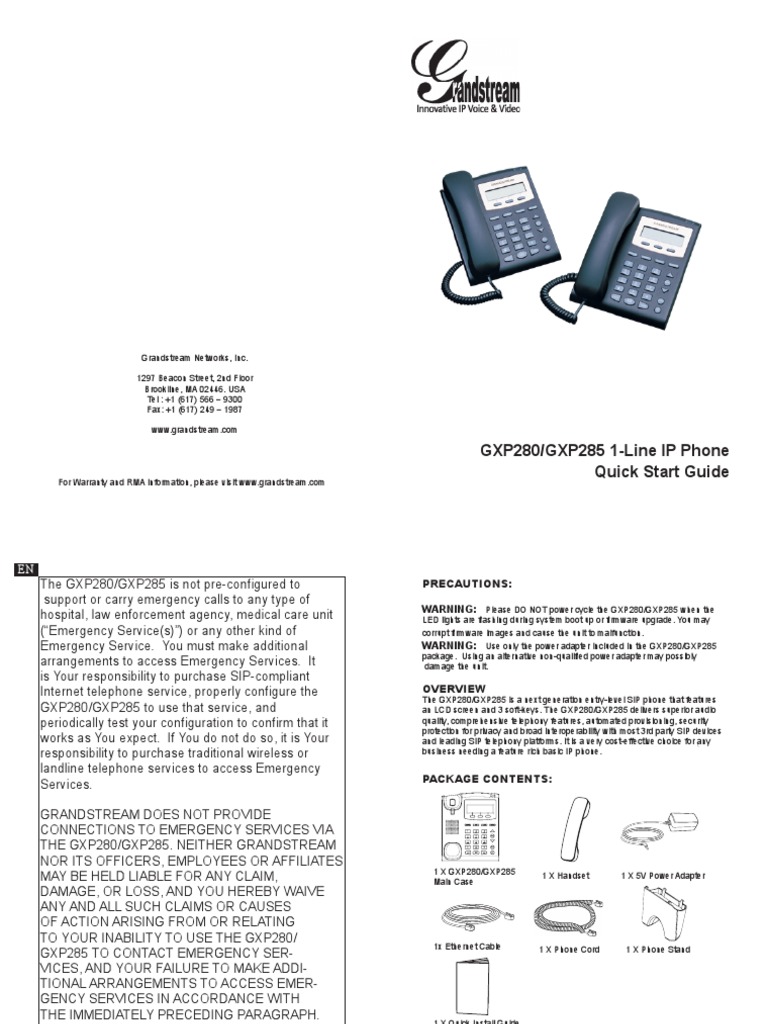 Grandstream GXP 280 and GXP 285 Quick Start Guide PDF | PDF | Session Initiation Protocol ...