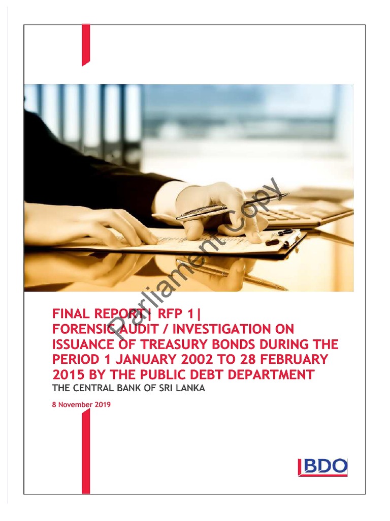 Forensic Audit Report RFP 1 On CBSL Bond Scam | PDF