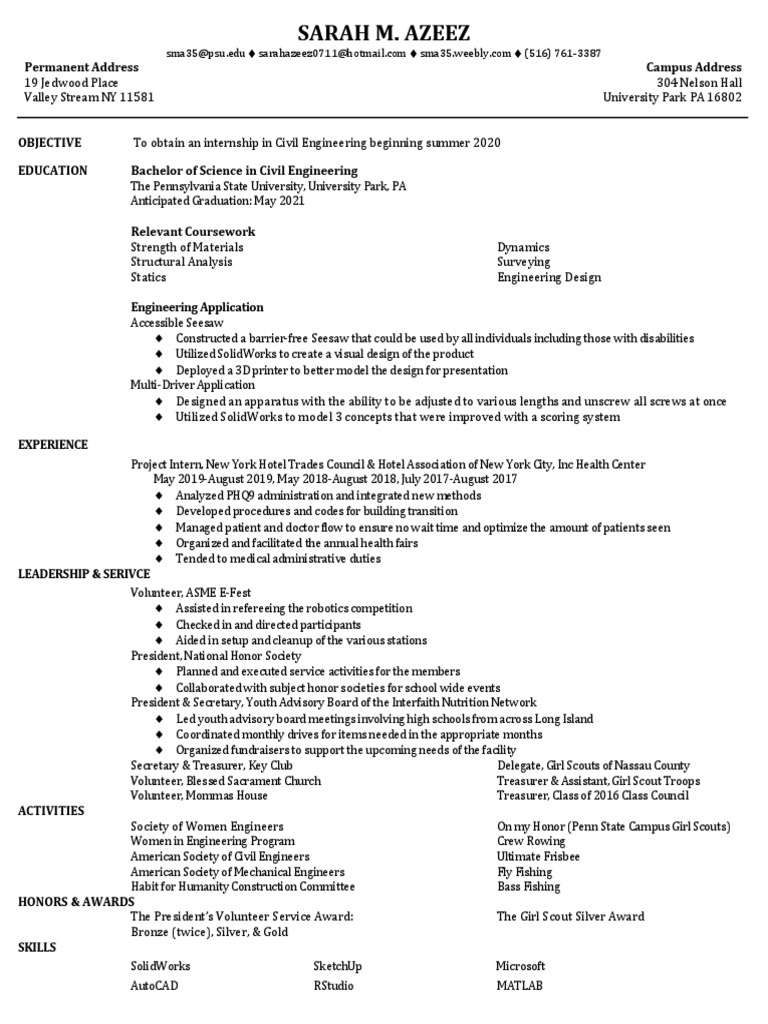 Sarah Azeez-Resume-Spring 2020 | PDF | Pennsylvania State University ...
