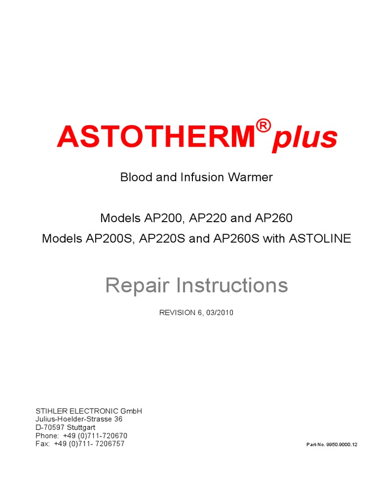Stihler Astotherm AP200-260 Blood Warmer - Service Manual | PDF | Ac ...