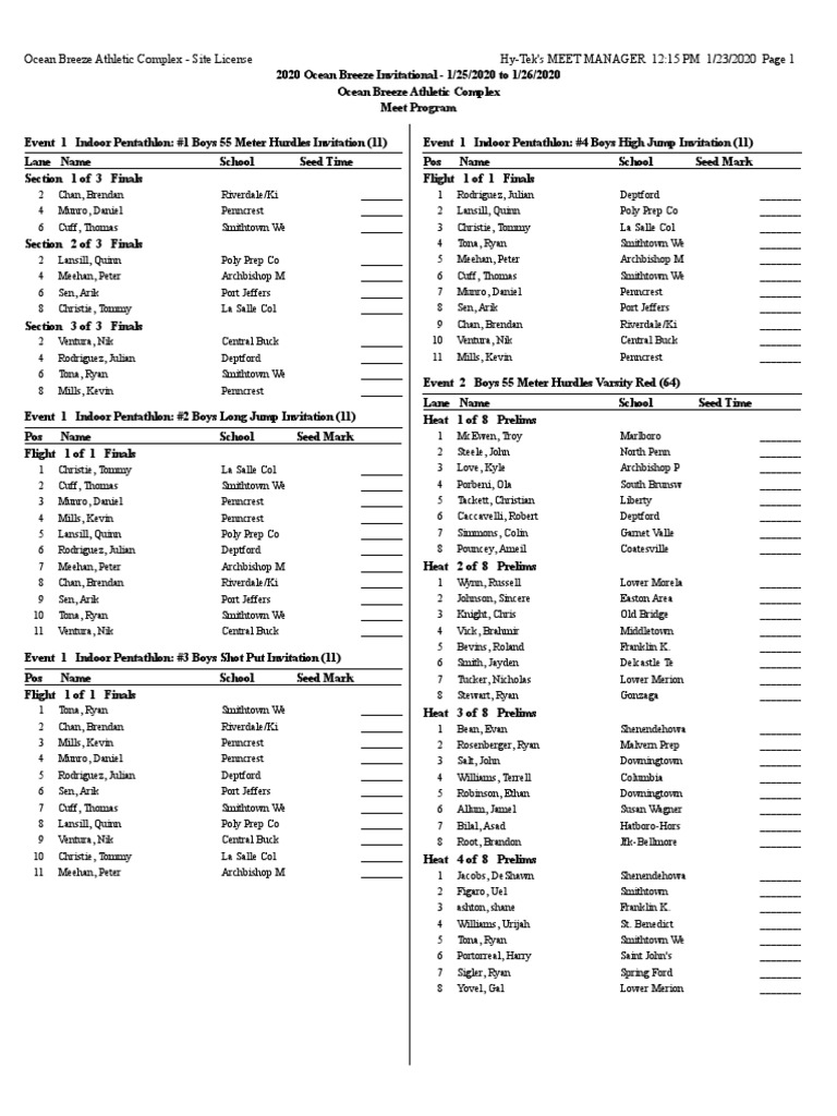 Obi Complete Heat Sheets | PDF | Athletics | Sports