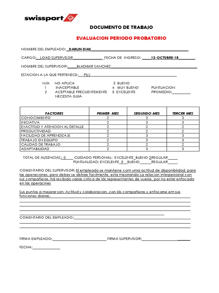 Formulario Evaluación Periodo Probatorio | PDF