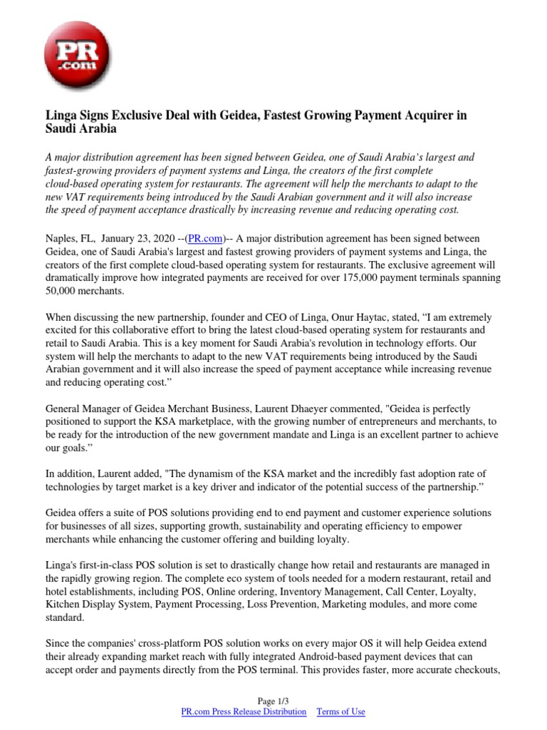 Linga Signs Exclusive Deal With Geidea, Fastest Growing Payment ...