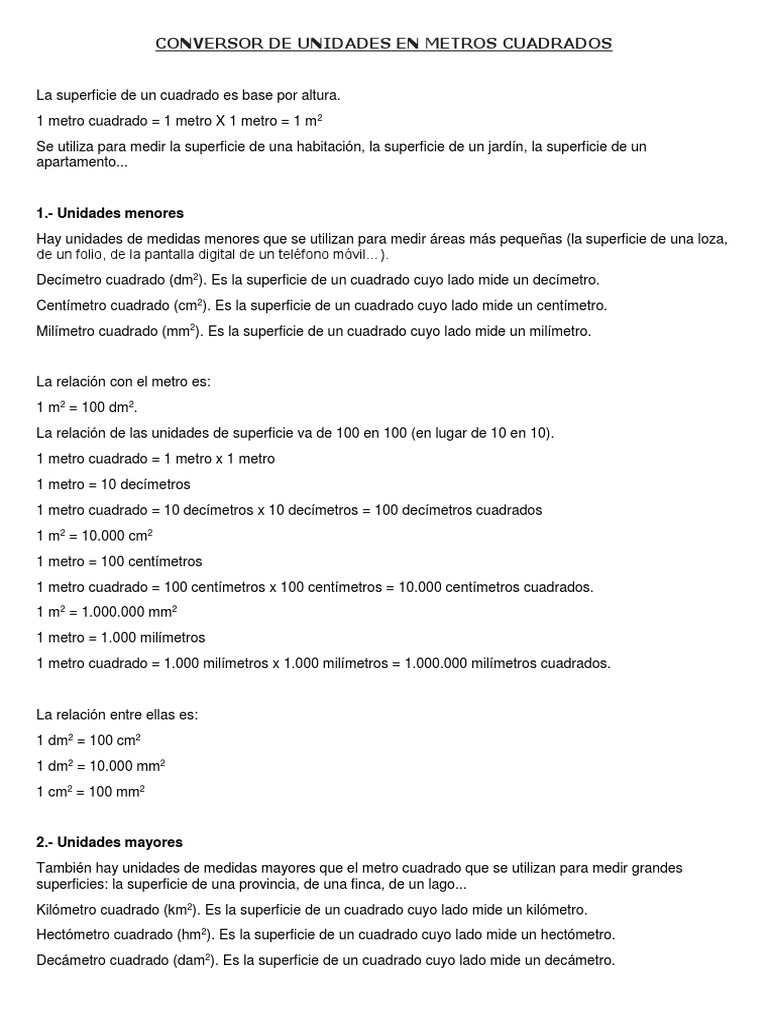 Conversor de Unidades a Metros Cuadrados | PDF | Unidades de medida ...