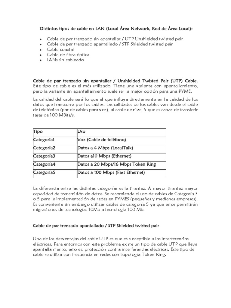 Tipos de Cables de Red | PDF | Cable coaxial | Red de área local