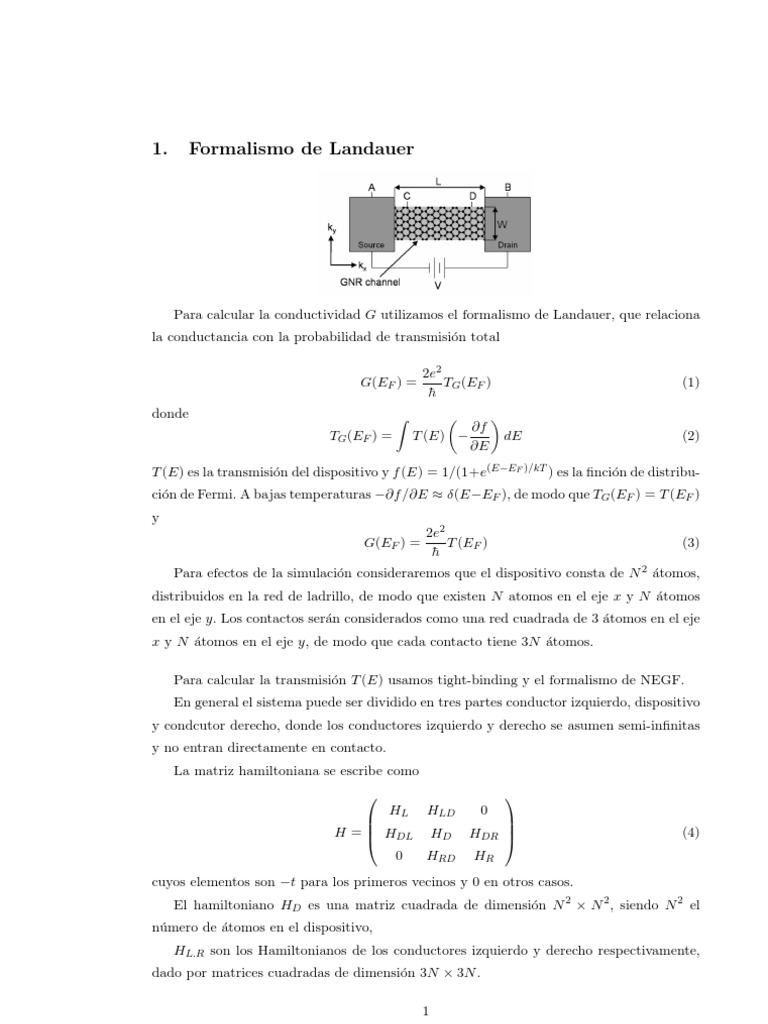 Conductividad y Formalismo de Landauer | PDF | Matriz (Matemáticas ...