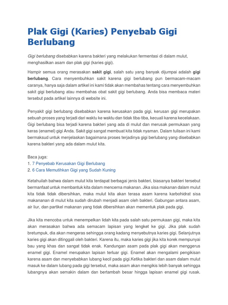 Penyebab Gigi Berlubang dan Plak Gigi | PDF