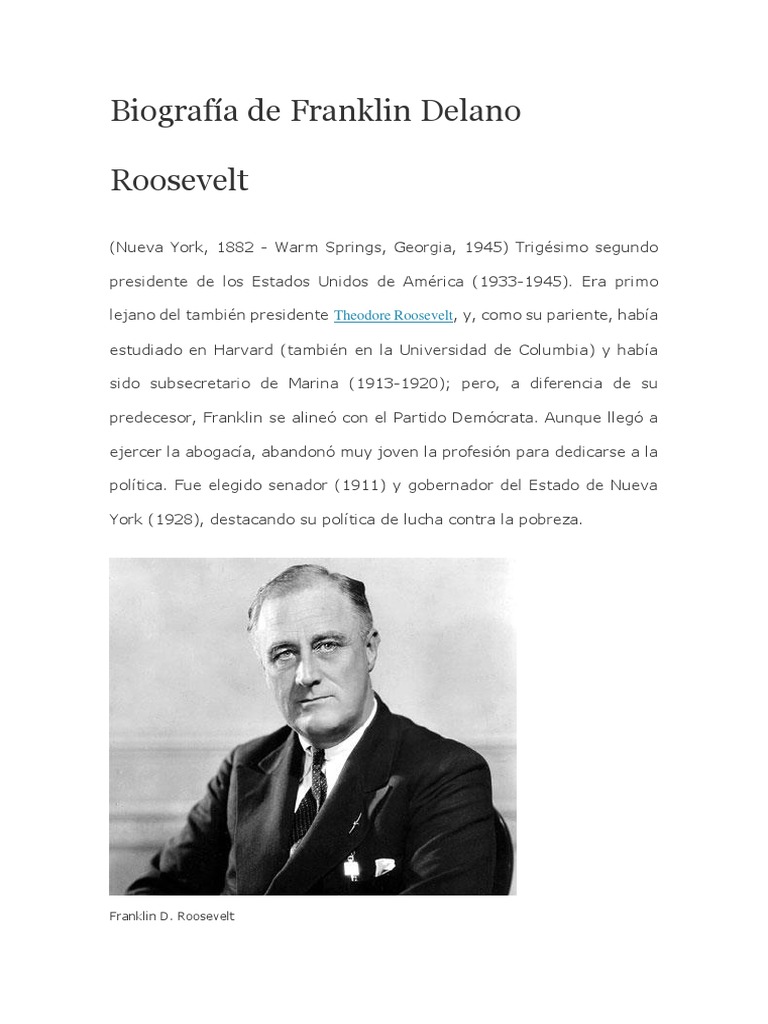 Biografía de Franklin Delano Roosevelt | PDF | Franklin D. Roosevelt | Gobierno