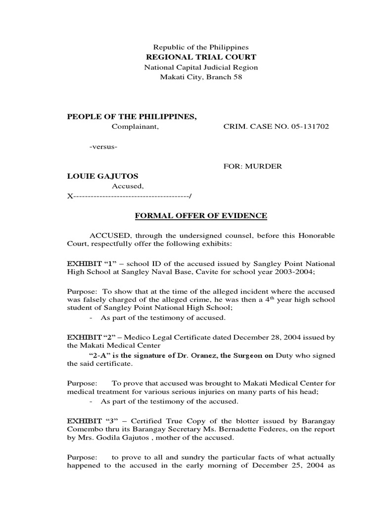 formal offer of evidence | Testimony | Virtue