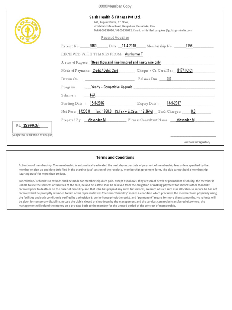 Gym Bill | PDF | Debit Card | Payments