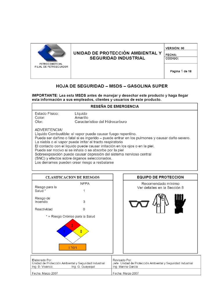 MSDS Gasolina Super | PDF
