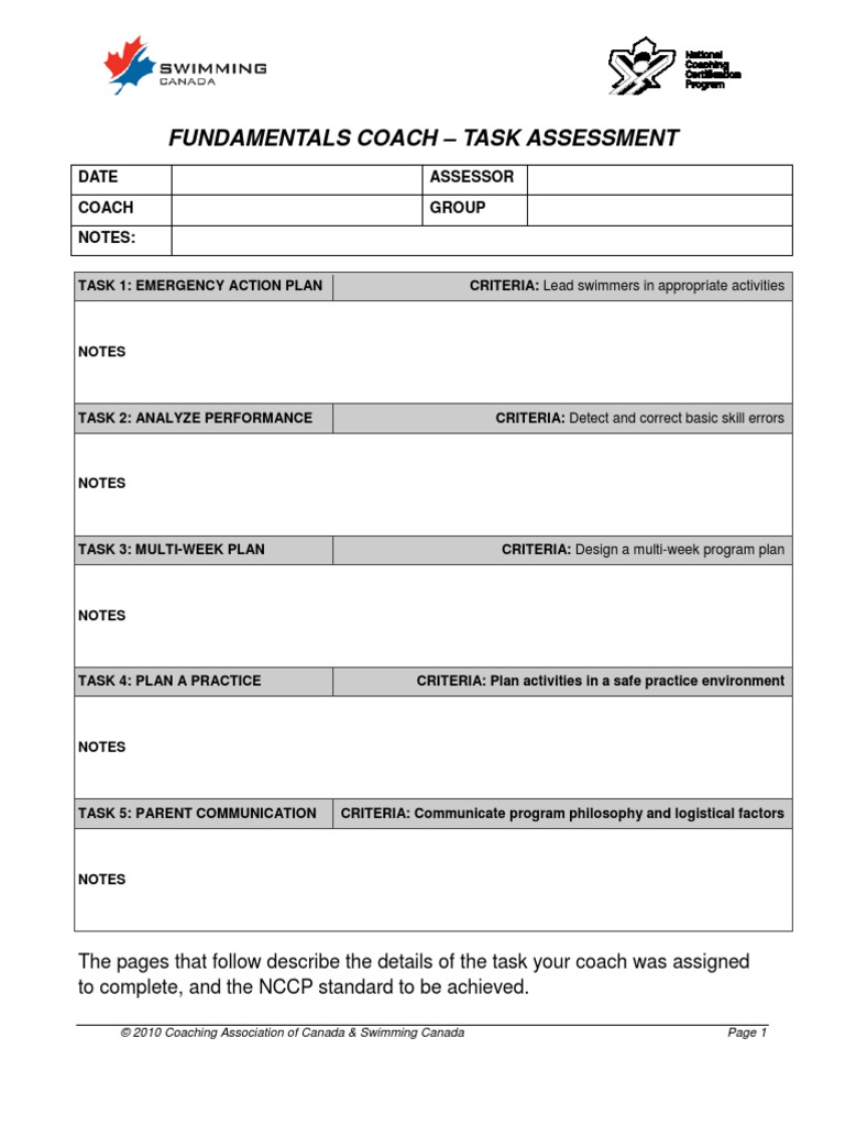 Fundamentals Coach Assessor Guide | PDF | Swimming (Sport) | Emergency