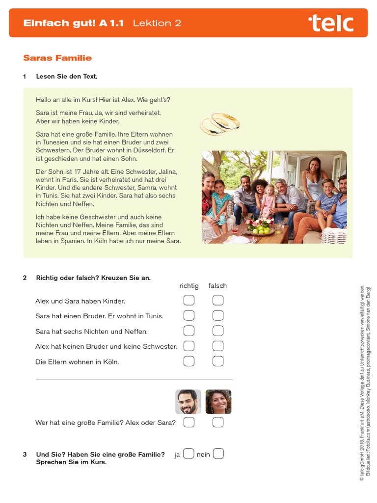 Lesetext Einfach Gut A1.1 Lektion 2 | PDF