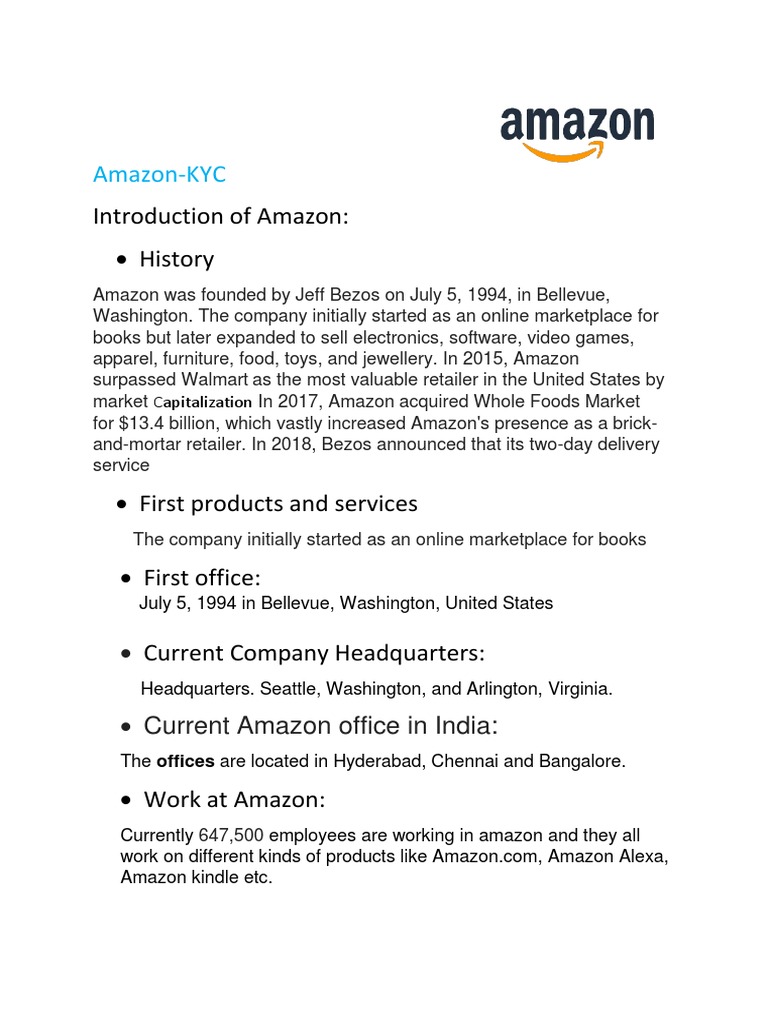 Amazon Company Overview and KYC Guide | PDF
