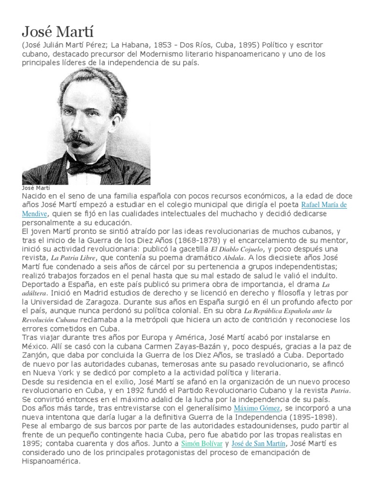 José Martí: Vida y Legado Literario | PDF | Poesía