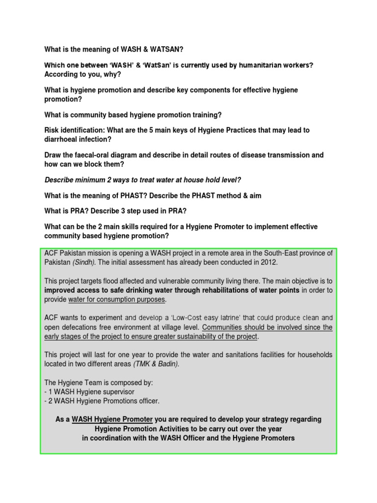 WASH Test | PDF | Wash | Hygiene