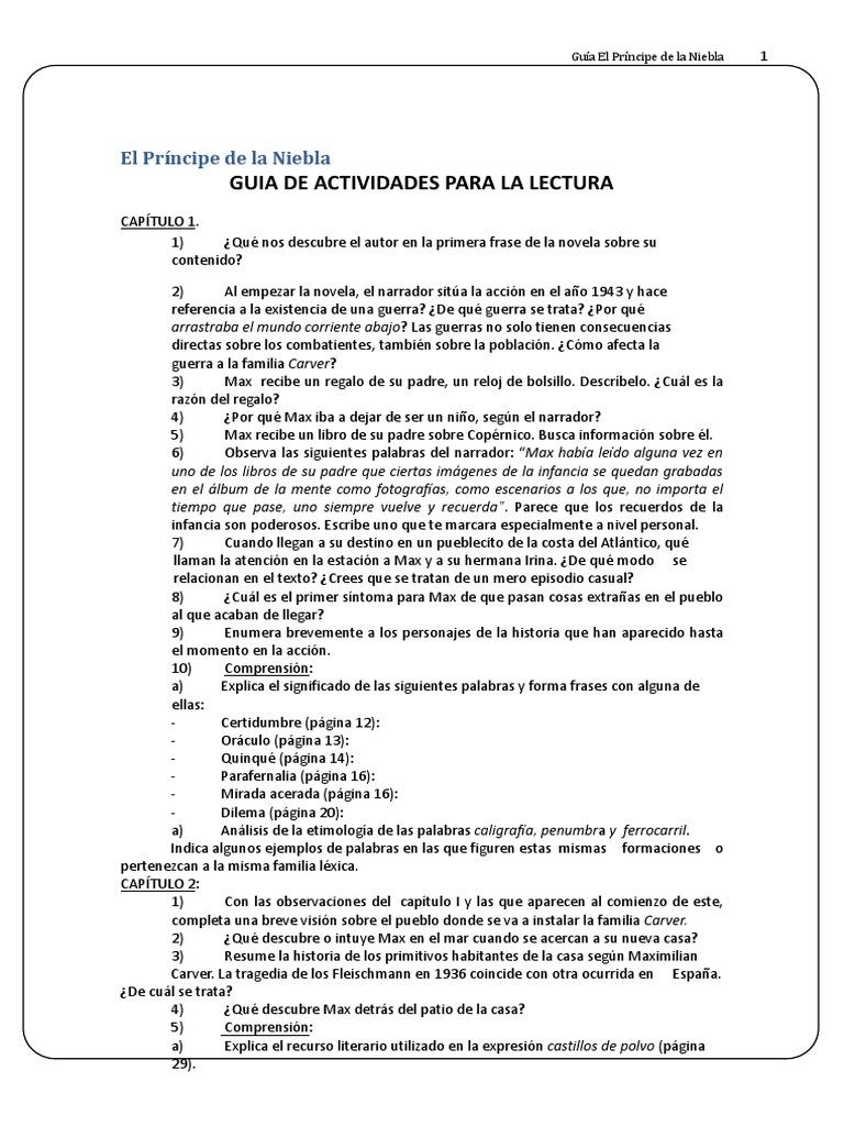 Guía de Actividades: El Príncipe de la Niebla | PDF