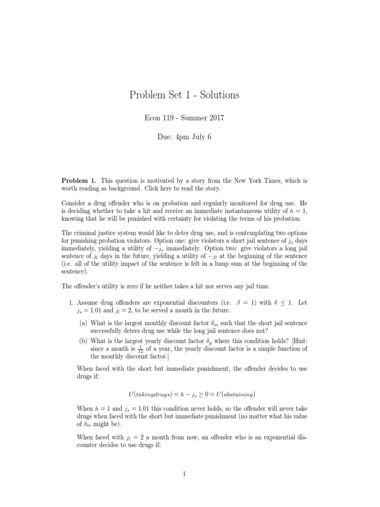 ProblemSet1 Sols | PDF | Utility | Temptation