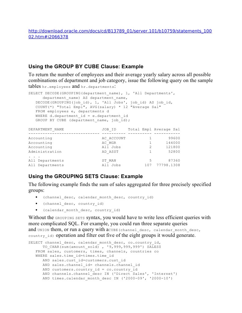 SQL CUBE and GROUPING SETS Examples | PDF | Computer Data | Information ...