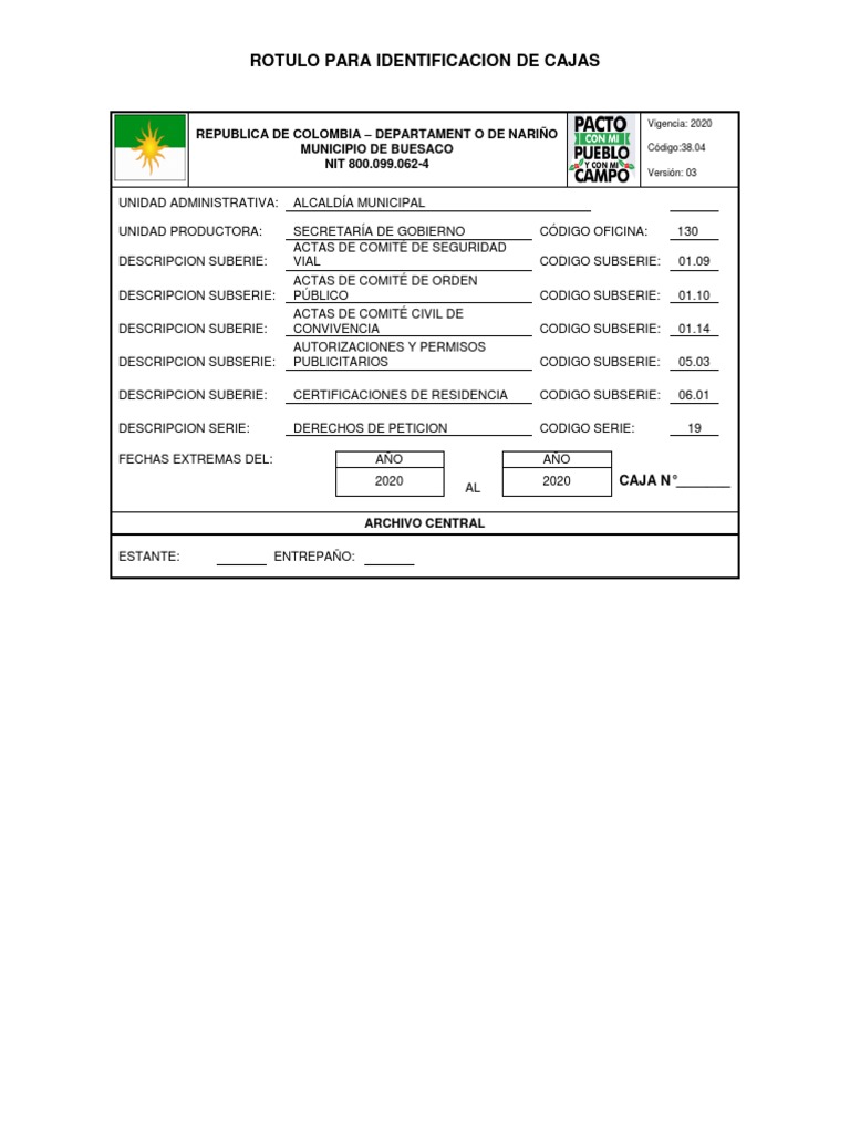 Formato de Rótulos de Identificacion de Cajas | PDF