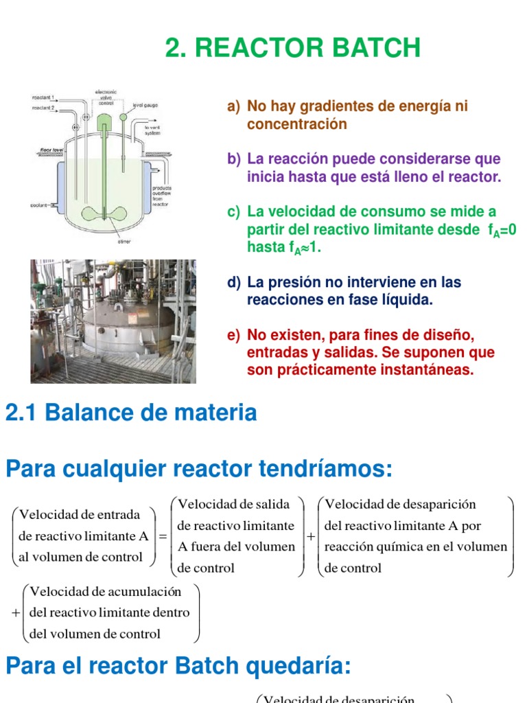 Análisis de reactores batch para diversas reacciones químicas | PDF | Velocidad de reacción ...