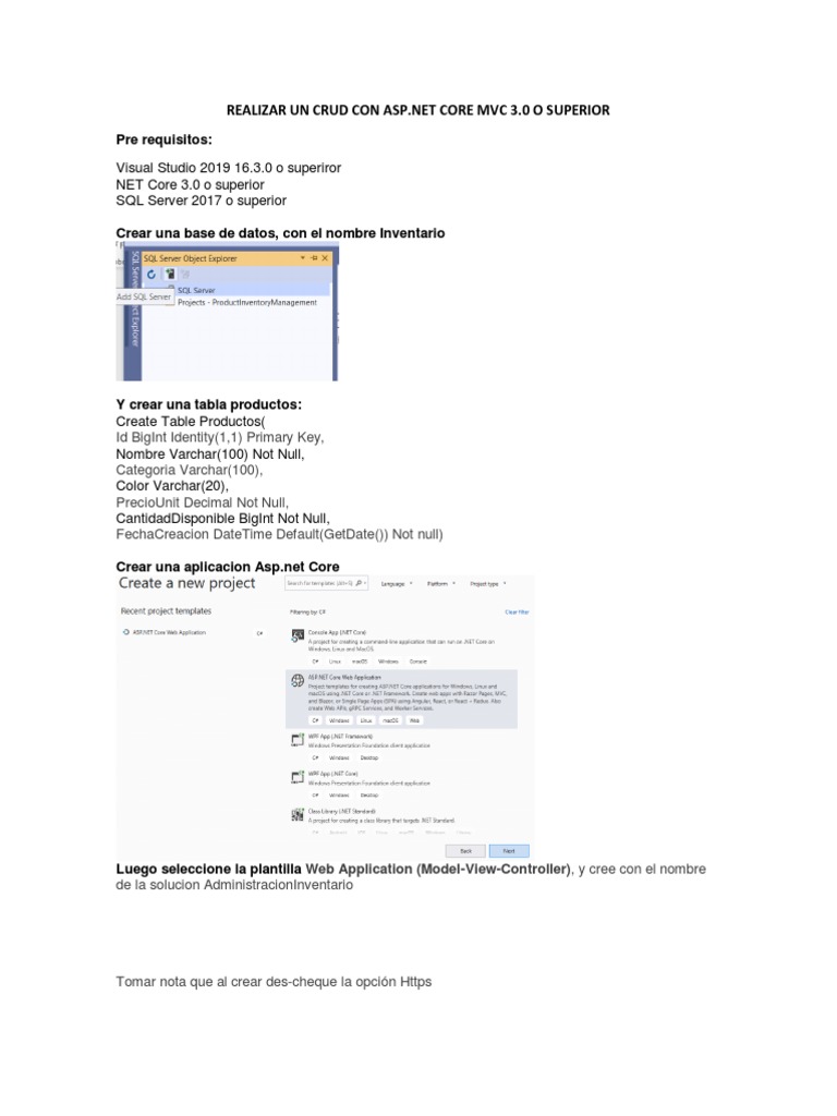 Crud En Aspnet Core Mvc 30 Pdf Servidor Sql De Microsoft Net Framework