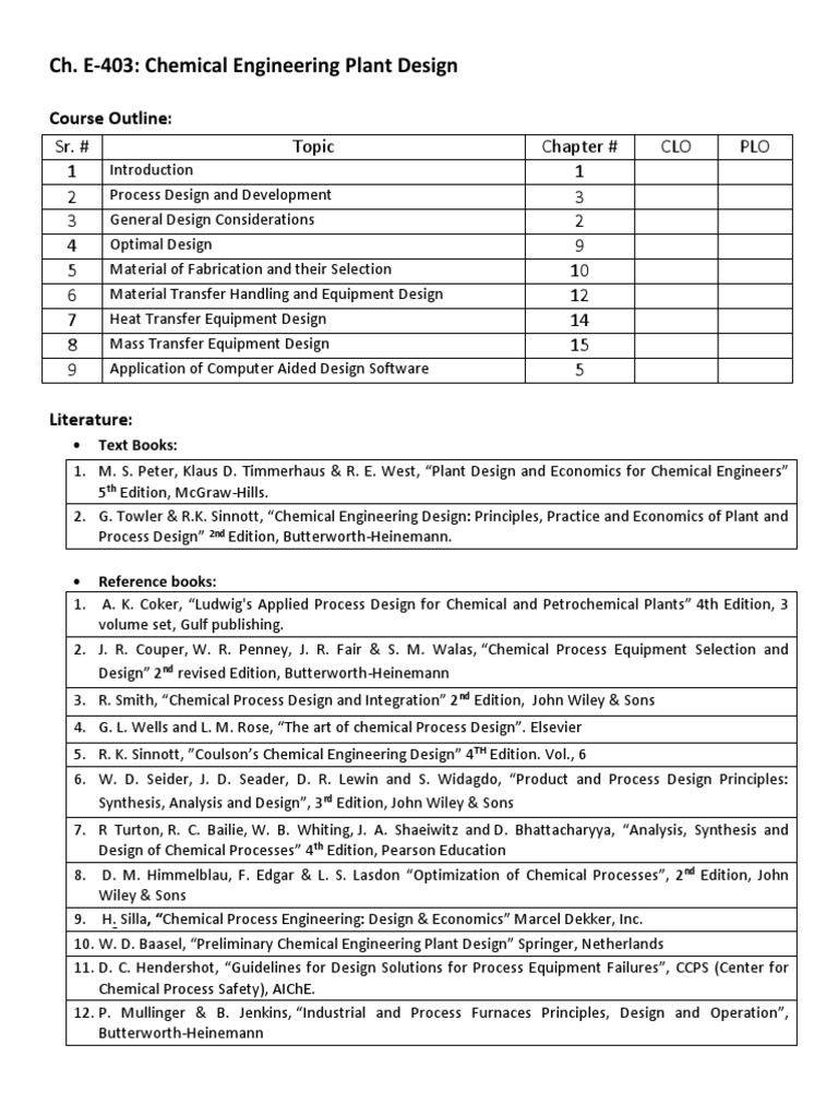 Chemical Engineering Plant Design Literature | PDF | Chemical ...