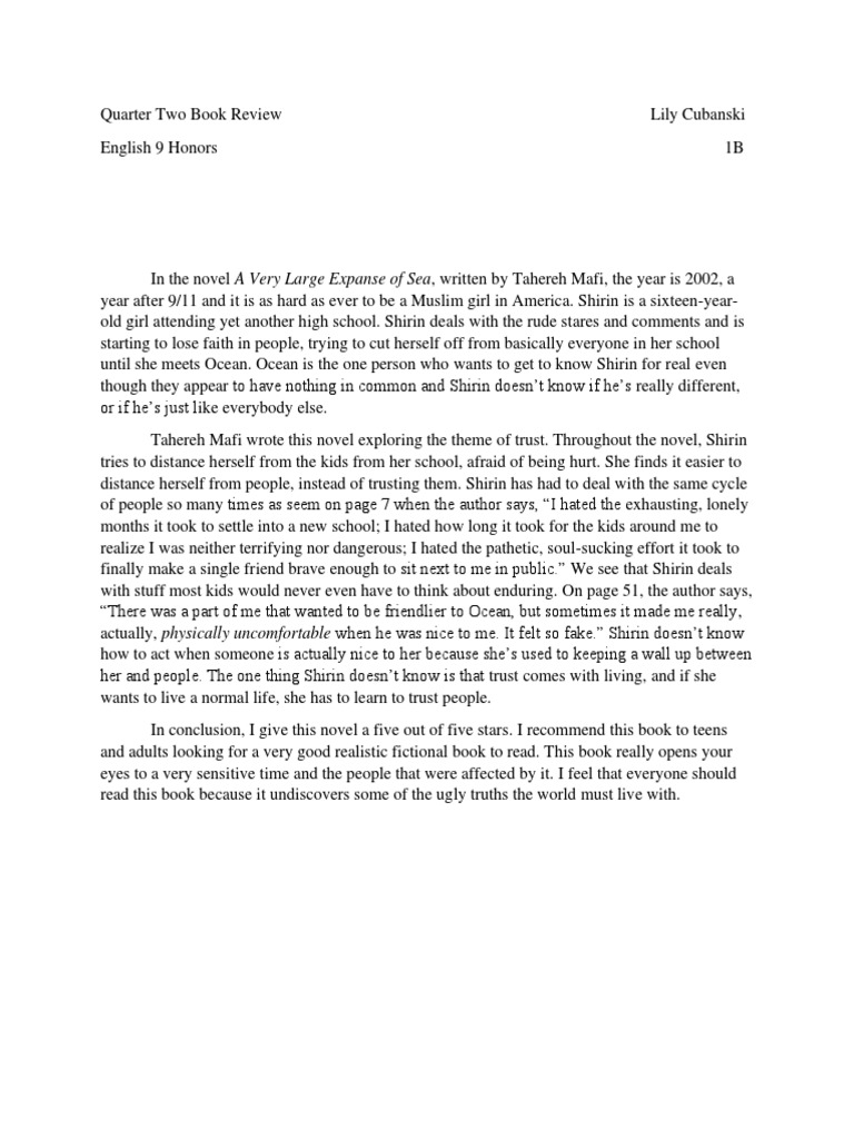 A Very Large Expanse of Sea Book Review | PDF