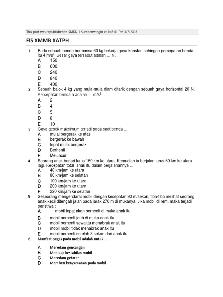 Soal UAS FIS X MMB-ATPHAB | PDF