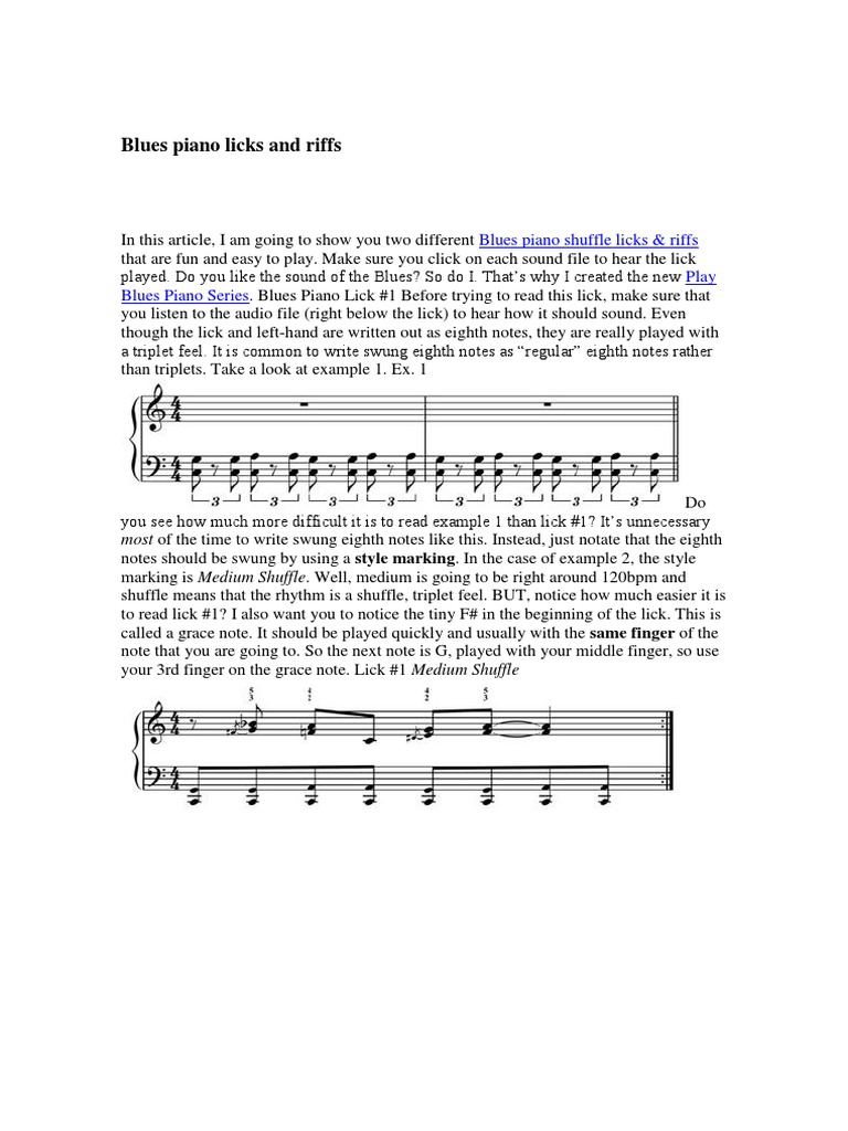 Blues Piano Licks and Riffs | PDF | Blues | Musical Forms