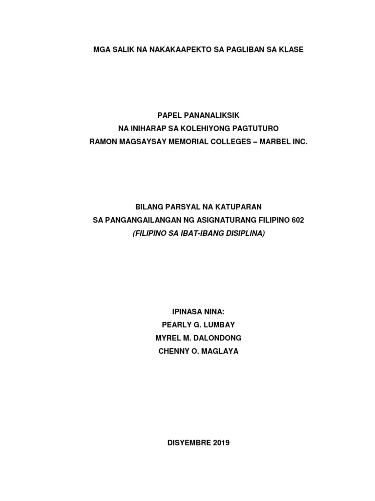 Mga Salik Na Nakakaapekto Sa Pagliban Sa Klase | PDF