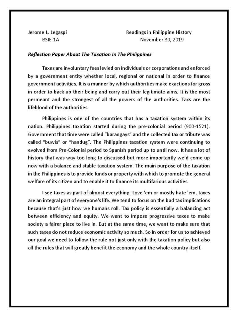 Reflection Paper RIPH | PDF | Constitutional Law | Taxes