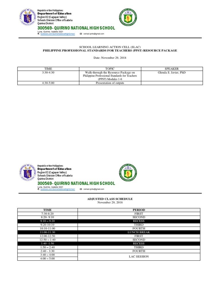 LAC Session Time Matrix - November | PDF