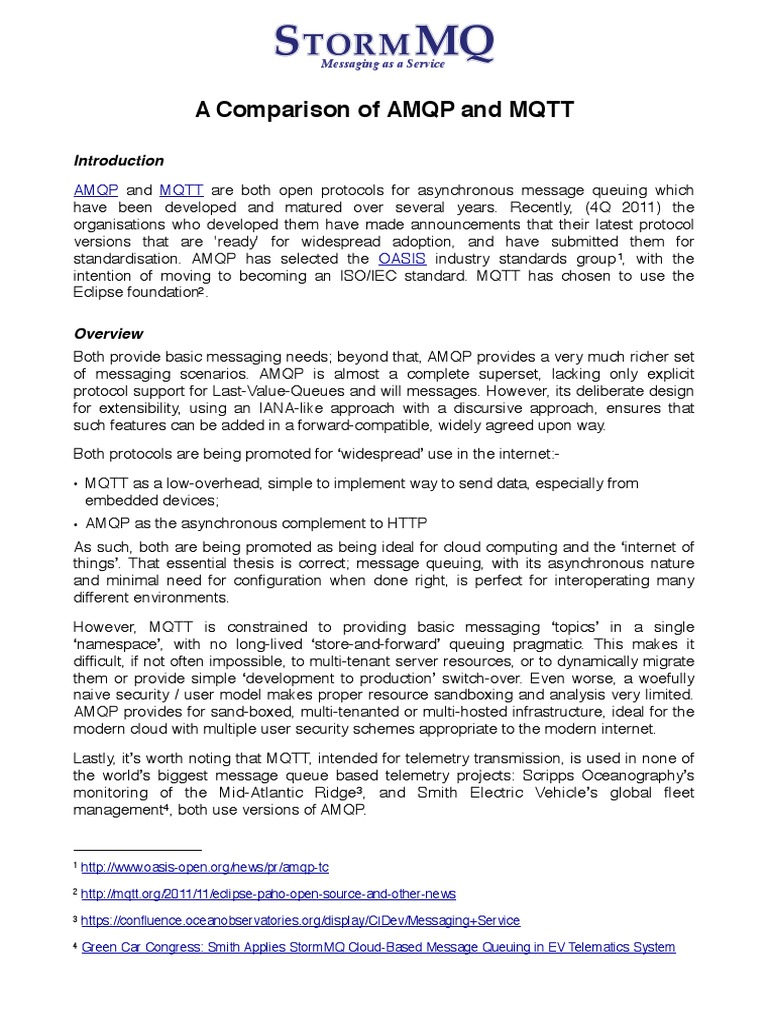 AMQP vs MQTT: Protocol Comparison | PDF | Transport Layer Security ...