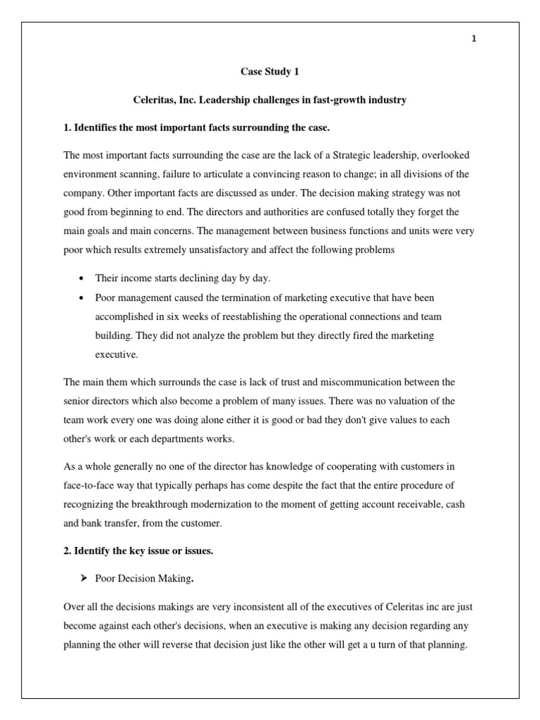 Case Study 1 Celeritas, Inc. Leadership Challenges in Fast-Growth ...