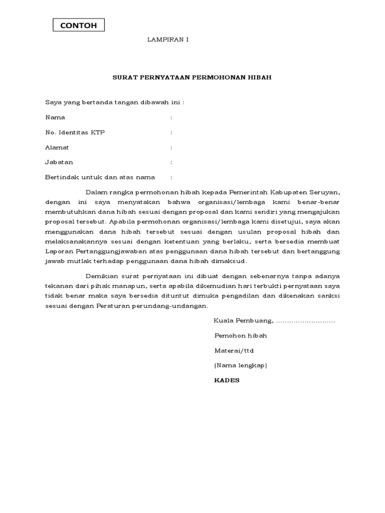 Contoh Permohonan Hibah | PDF