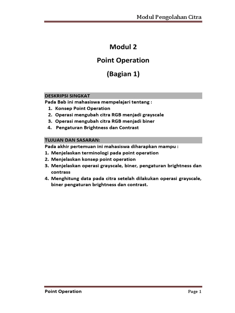 Modul Pengolahan Citra: Point Operation | PDF
