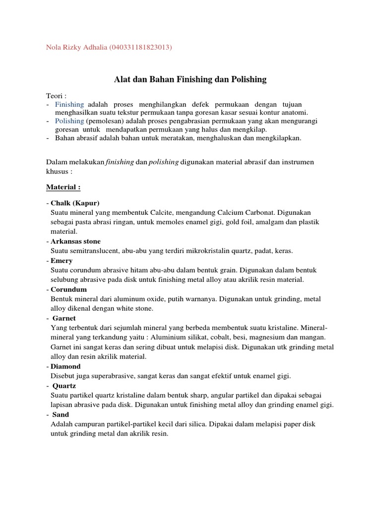 Alat Dan Bahan Finishing Dan Polishing | PDF | Griya & Taman