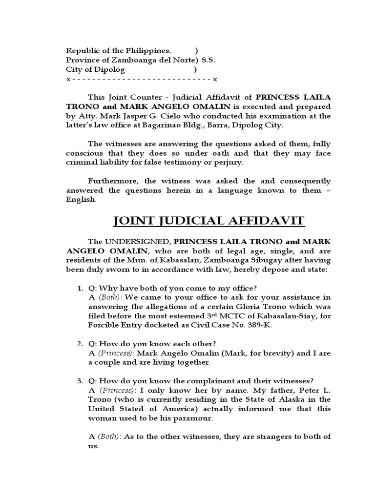 JA TRONO For Forcible Entry | PDF | Affidavit | Perjury