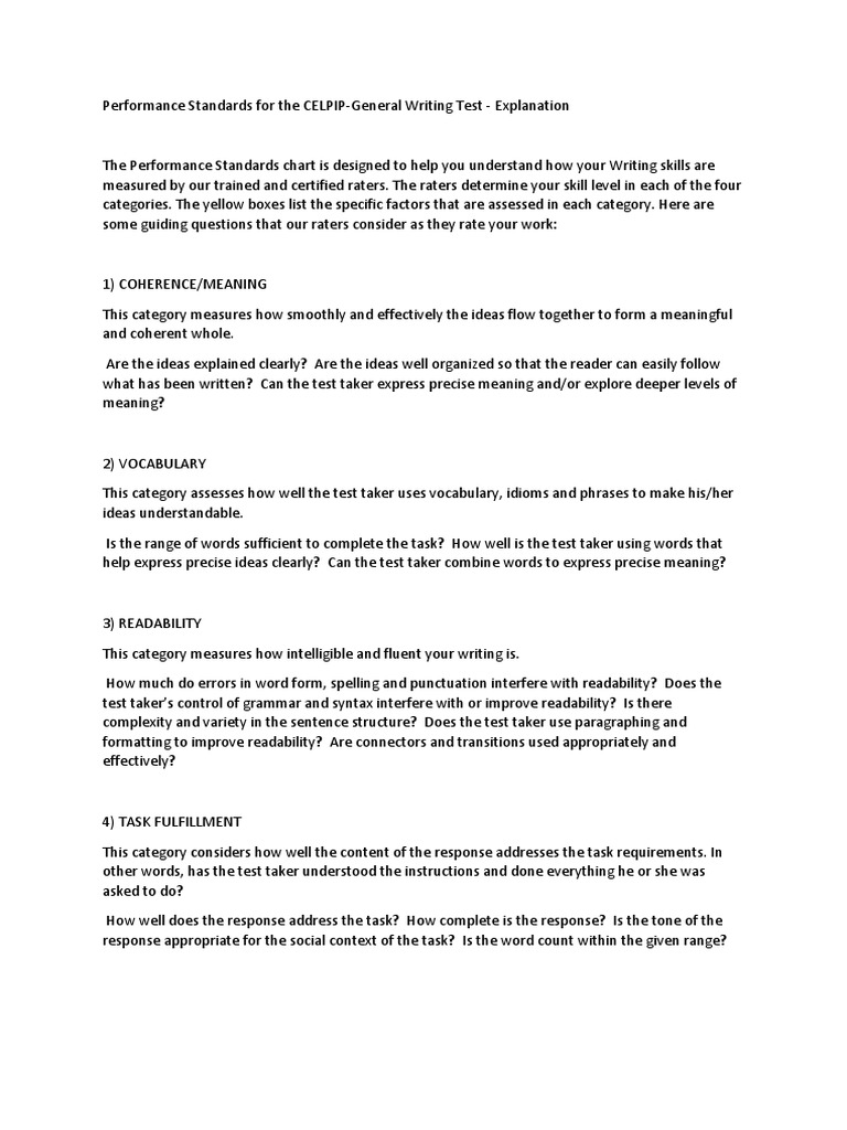CELPIP-General Writing Test Performance Standards - Concise Explanation ...