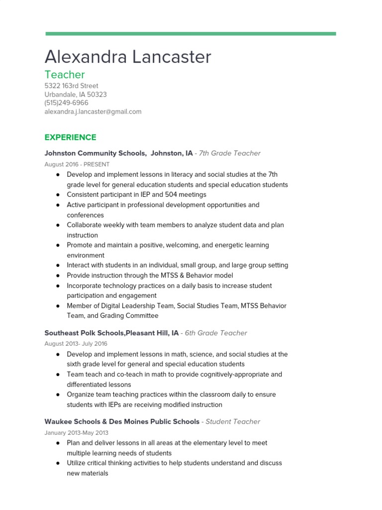 Lancaster Alex Resume 2020 1 | PDF | Special Education | Teachers