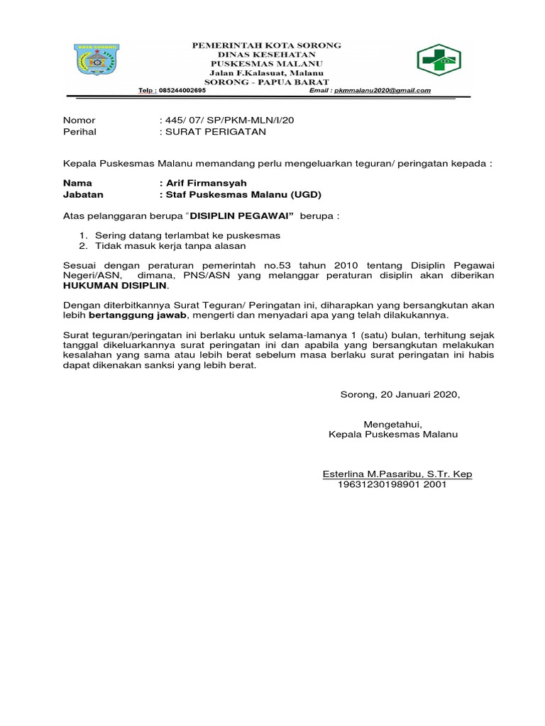 Format Surat Peringatan, Teguran | PDF